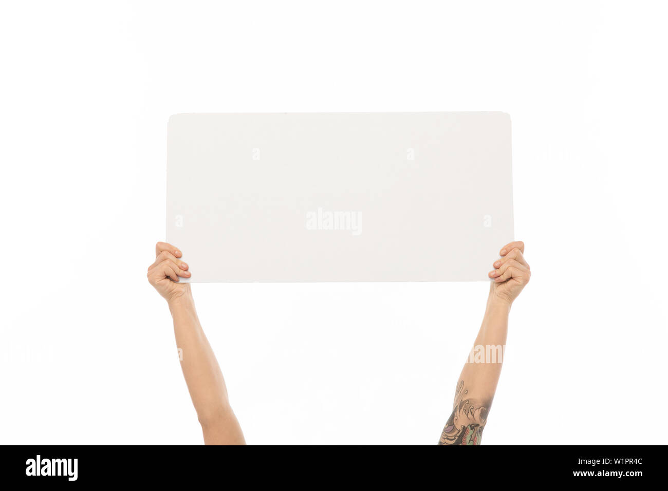 hands holding blank white board Stock Photo - Alamy