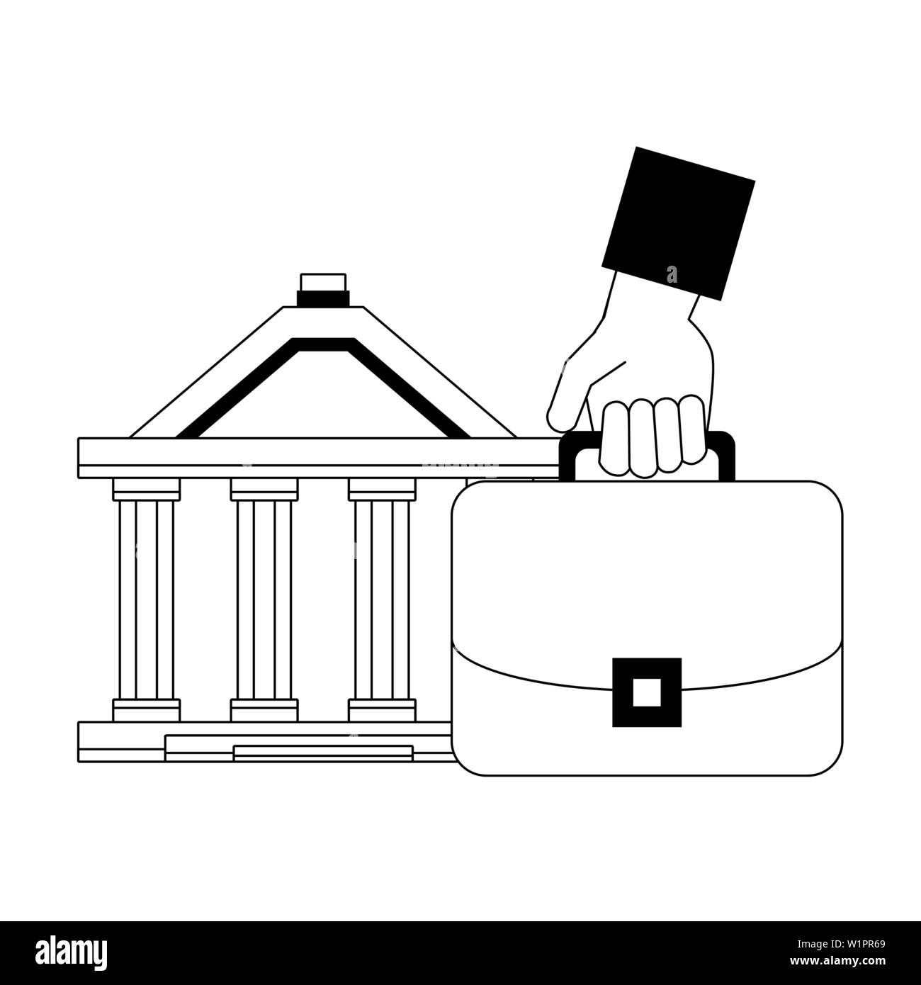 Bank building and hand with briefcase symbols Stock Vector Image & Art ...