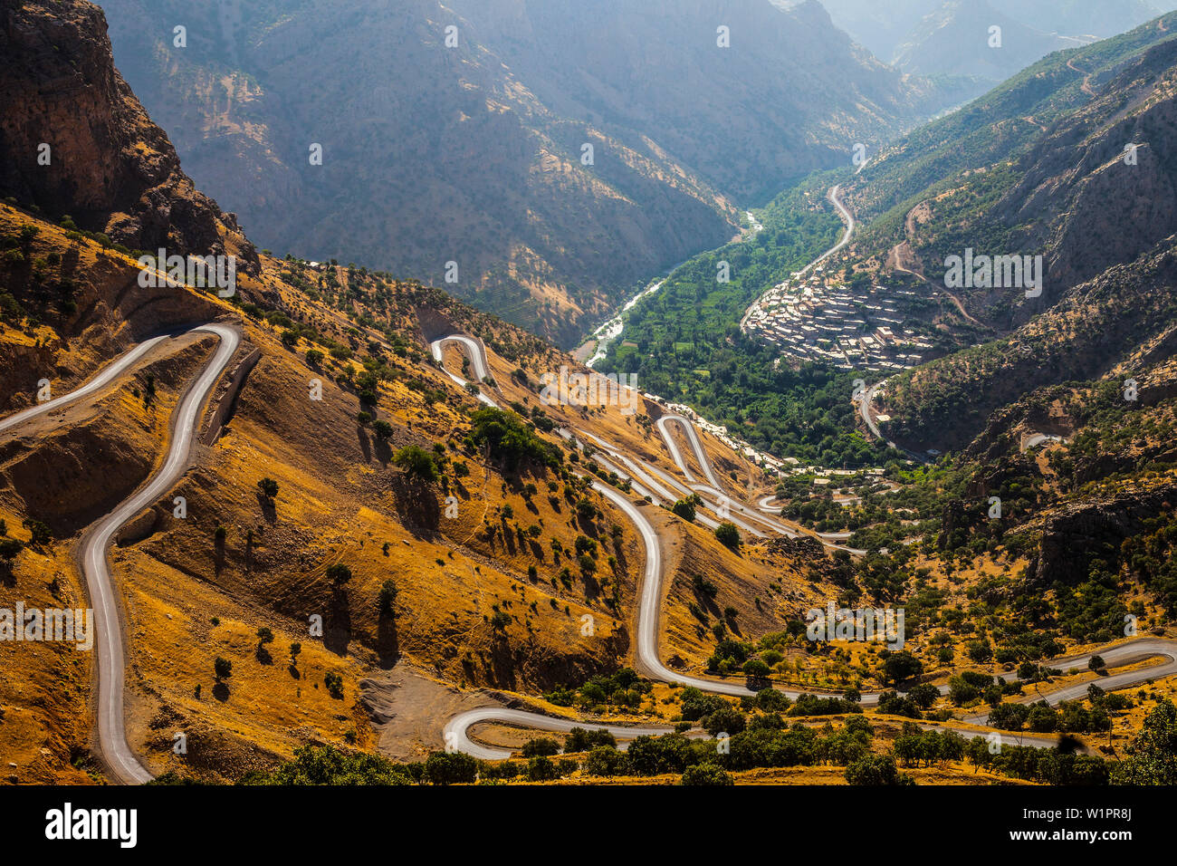 serpentine road in the kurdish valley of Hawraman, Iran, Asia Stock ...