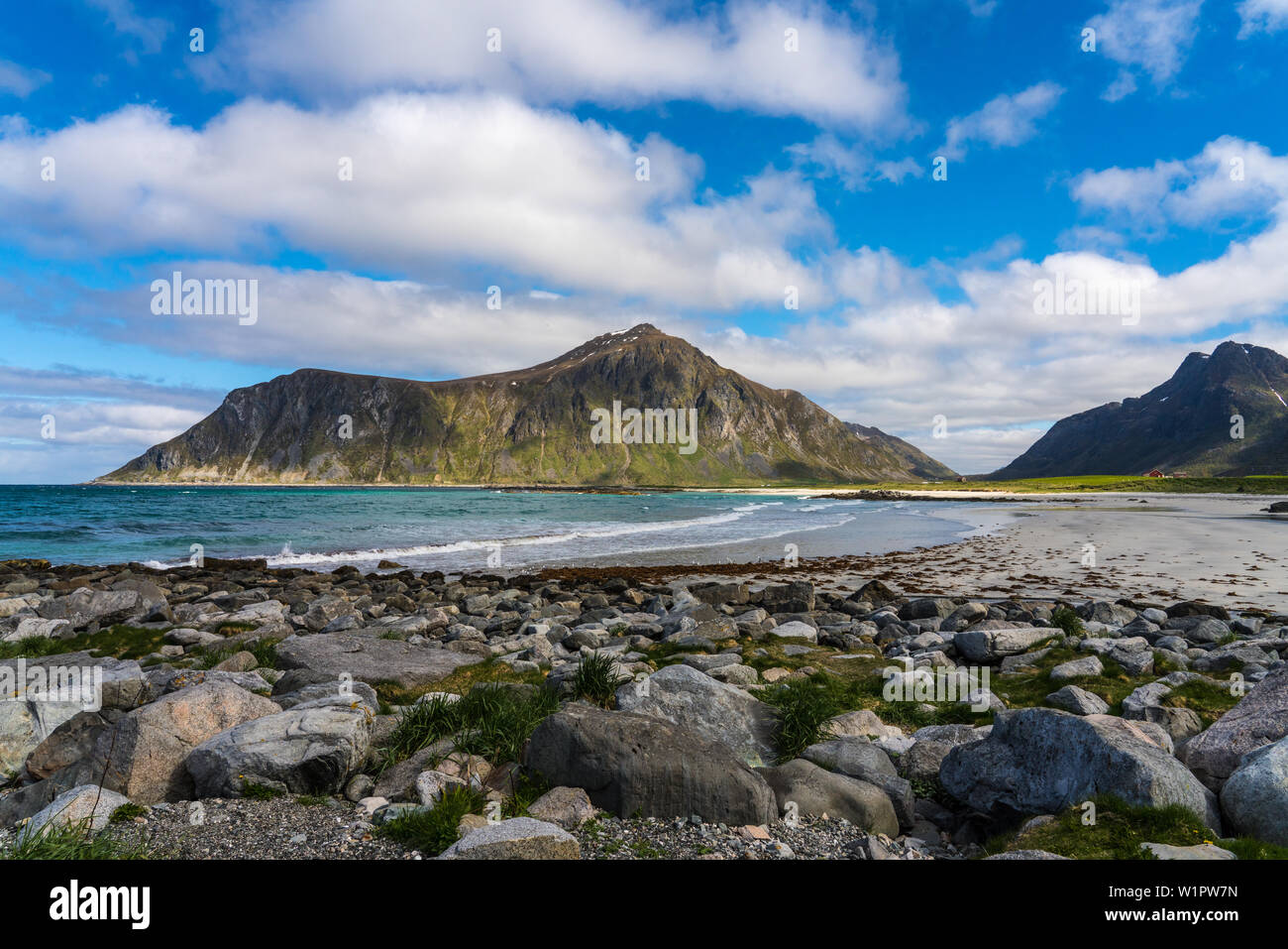 Flakstad Beach,Lofoten Islands, Norway on a beautiful spring day with ...