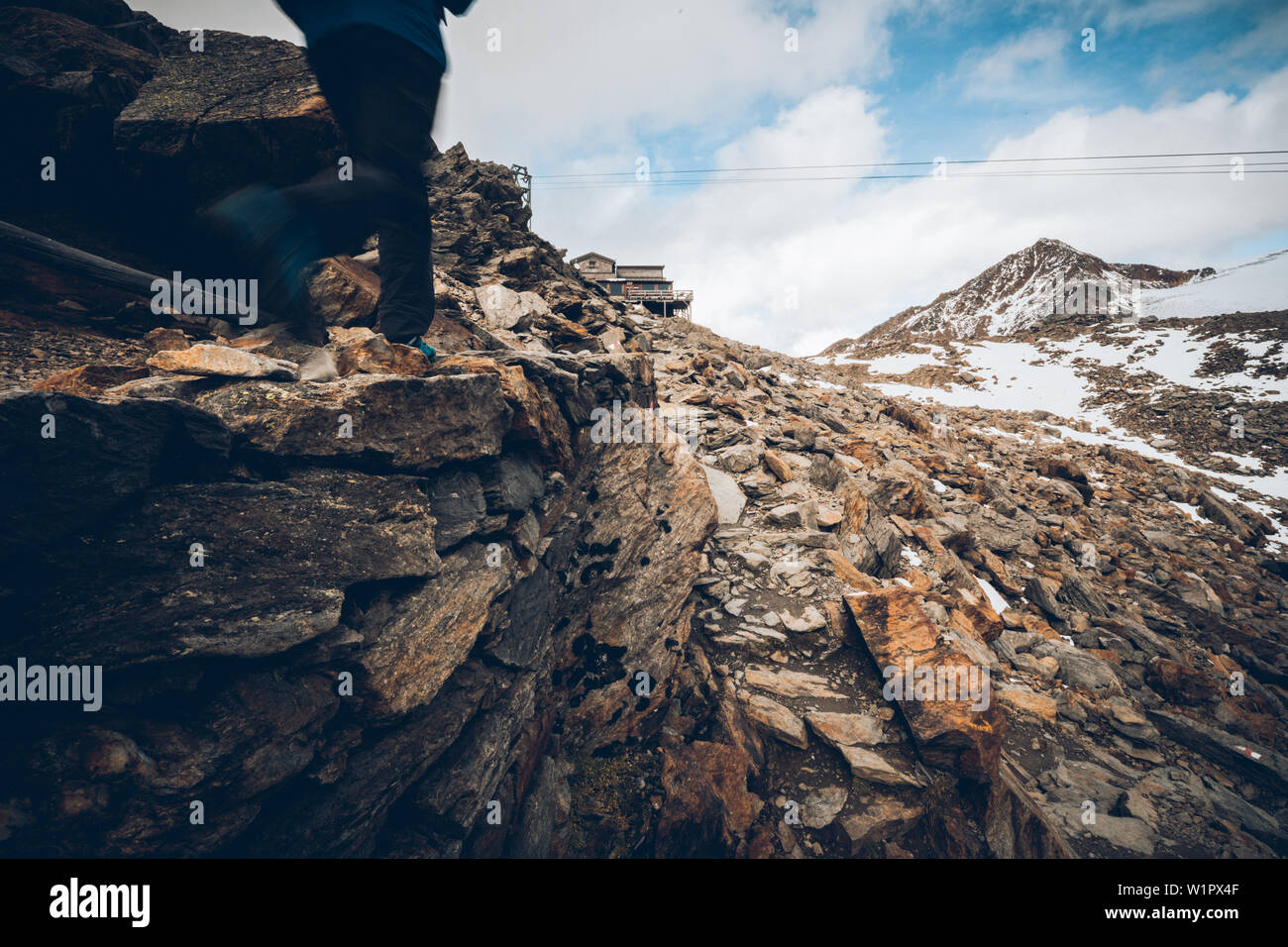 Climber on the way to the Similaun hut, E5, Alpenüberquerung, 6th stage ...