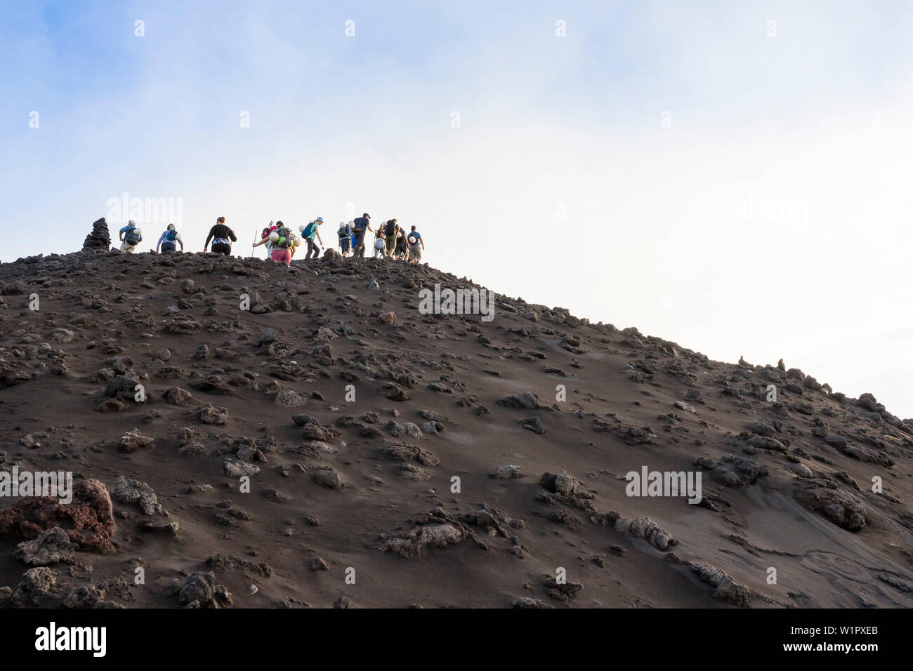 tourists climbing Stromboli Volcano, Stromboli Island, Aeolian Islands ...