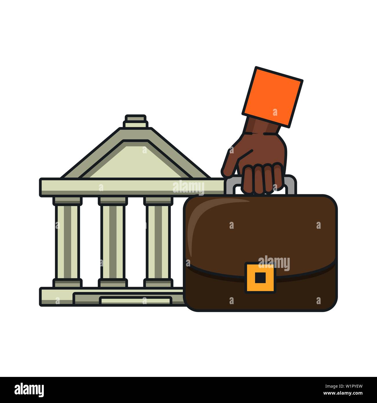 Bank building and hand with briefcase symbols Stock Vector Image & Art ...