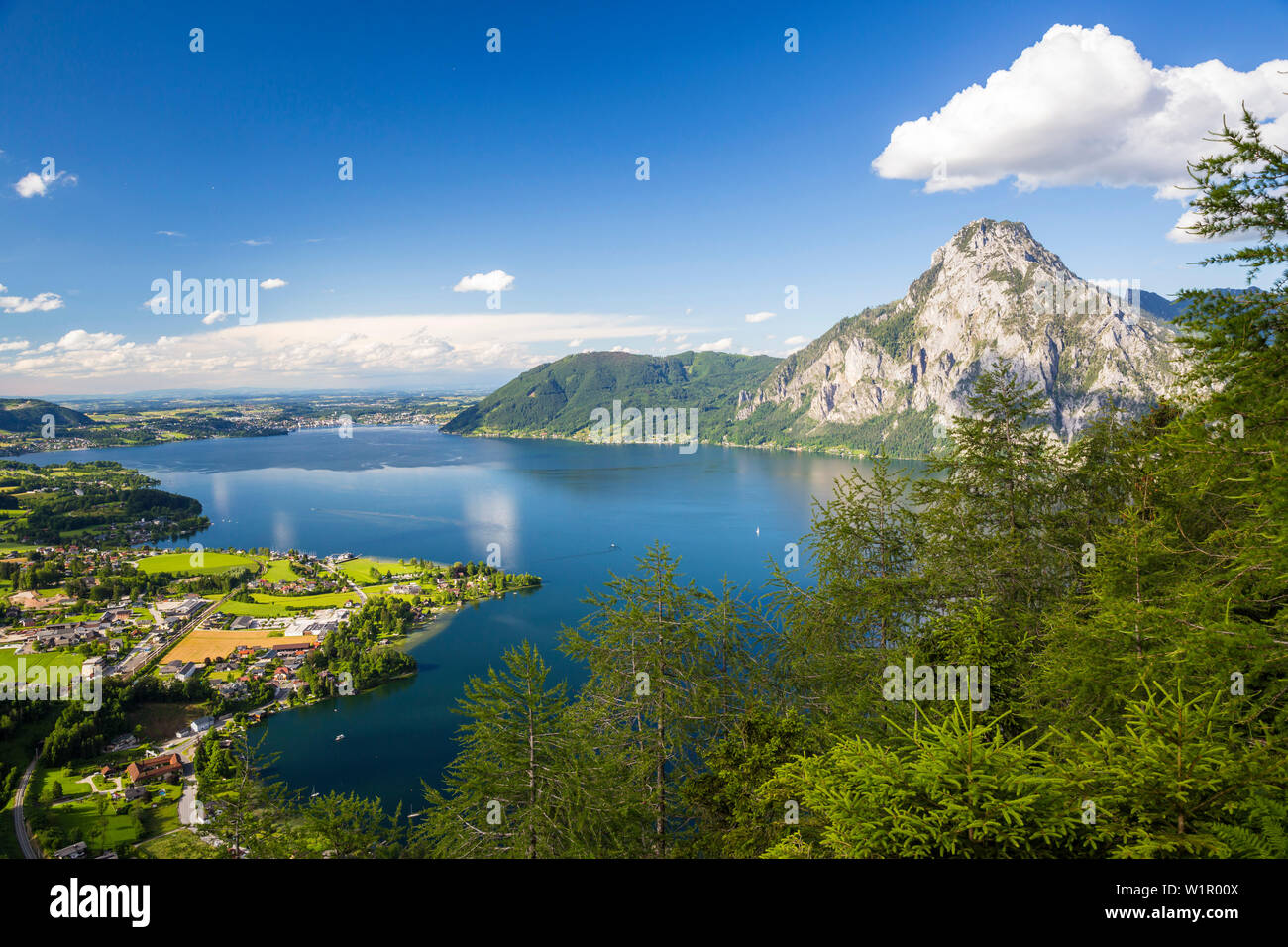 Lake Traunsee, Altmuenster and Mount Traunstein, seen from Mount ...