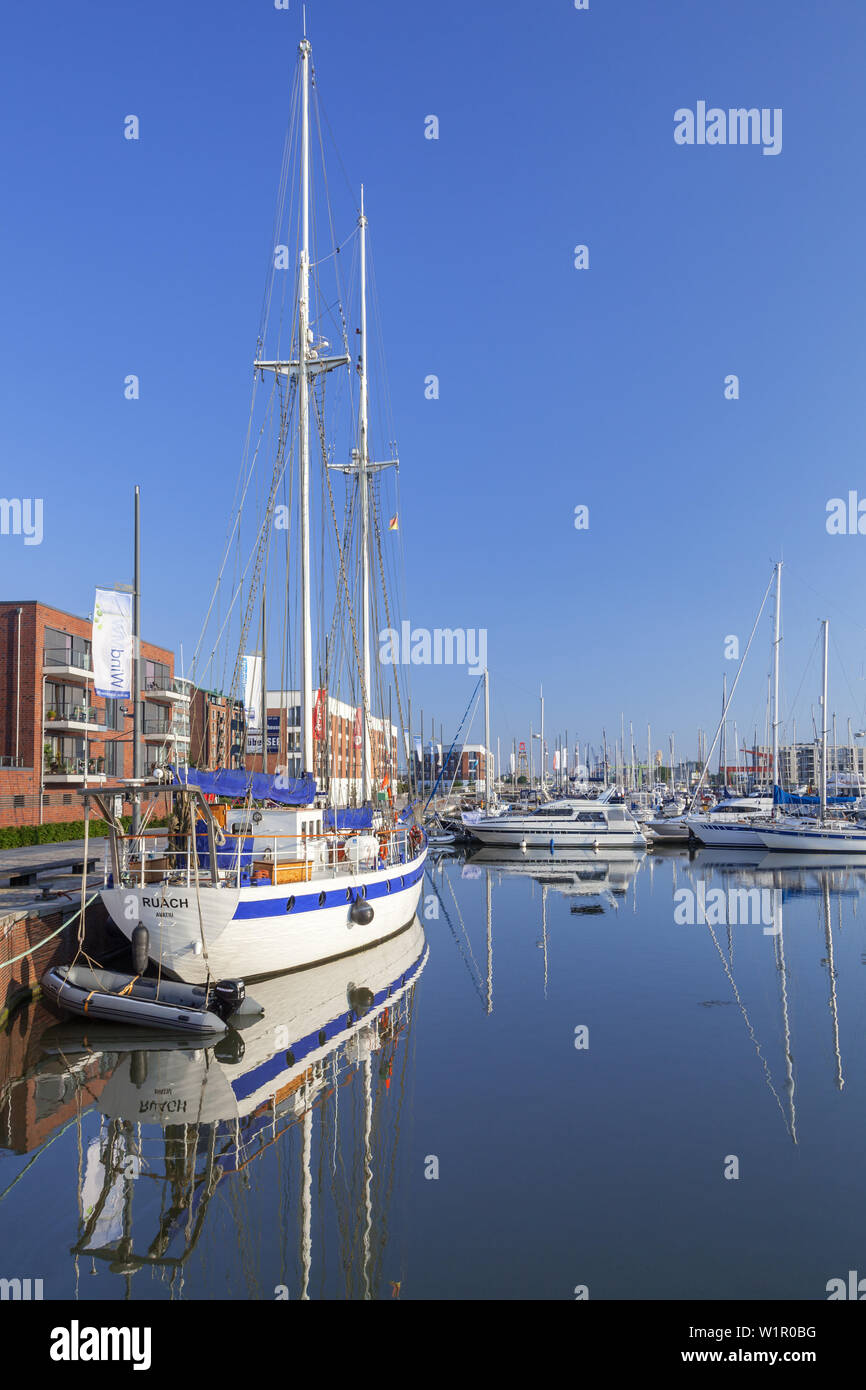 Boats in the new port of Bremerhaven, Hanseatic City Bremen, North Sea coast, Northern Germany ...