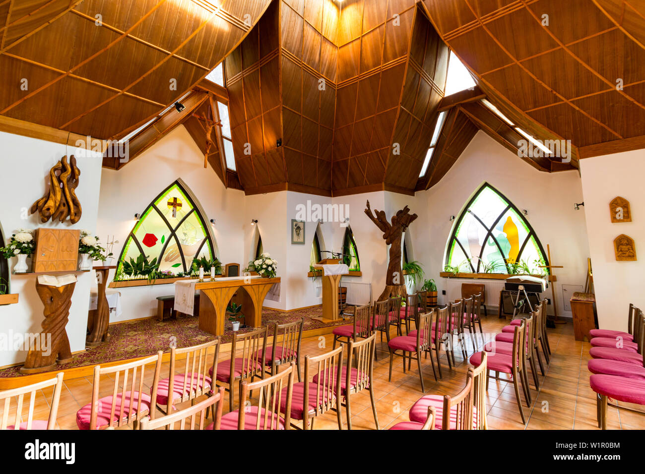Interior of modern Hospital Chapel in Sopron, Hungary. Built in 1992 in ...