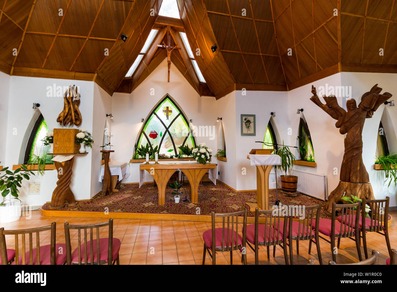 Interior of modern Hospital Chapel in Sopron, Hungary. Built in 1992 in ...