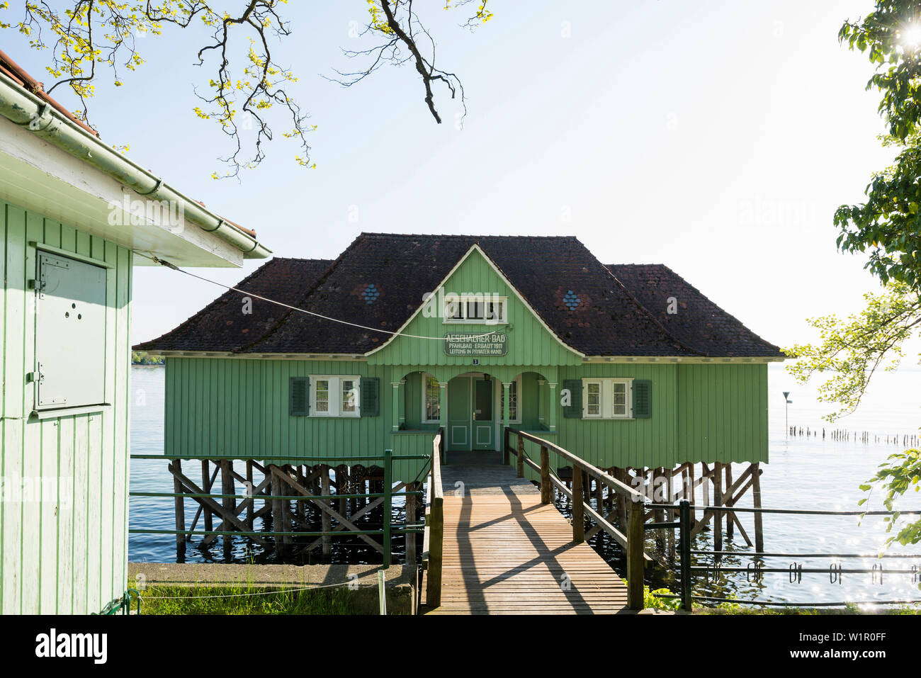 Aeschacher bath, historic pile dwelling outdoor pool, Lindau, Lake ...