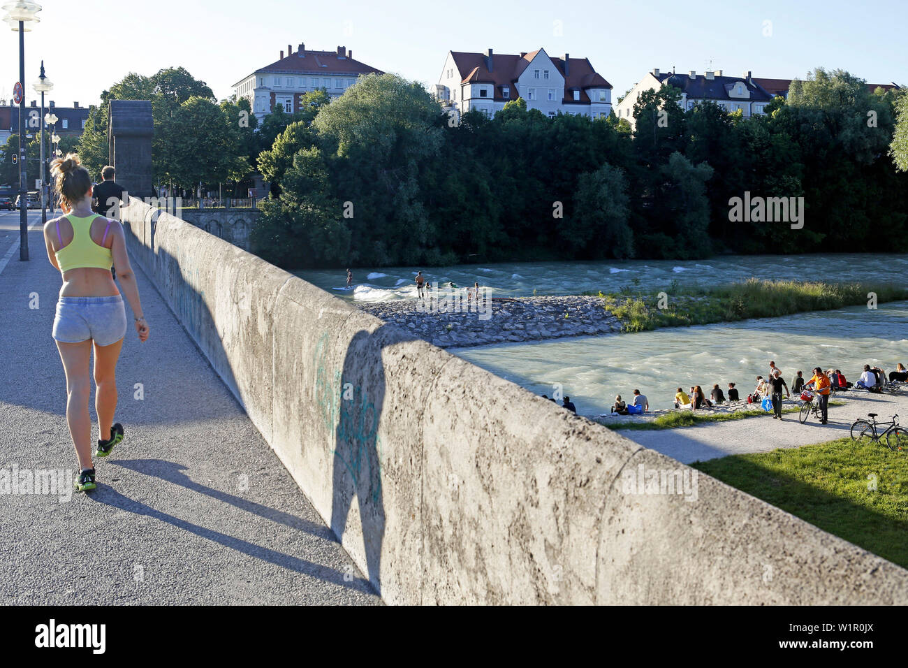 Wittelsbacher bridge and Isar, Glockenbach quarter, Munich, Upper ...