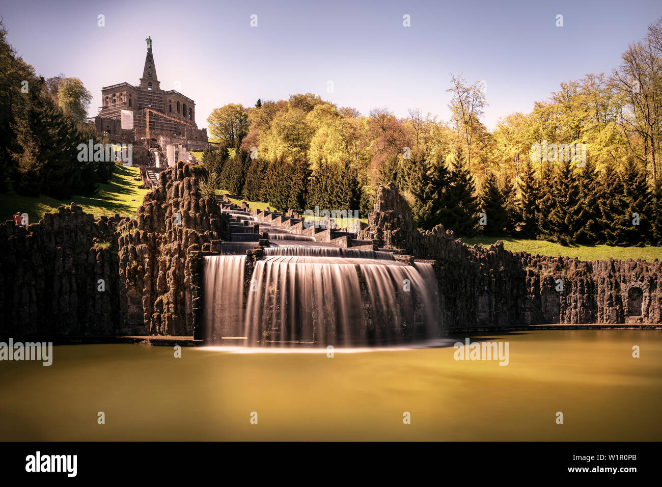 UNESCO World Heritage Wilhelmshoehe mountain park, view over Neptune ...