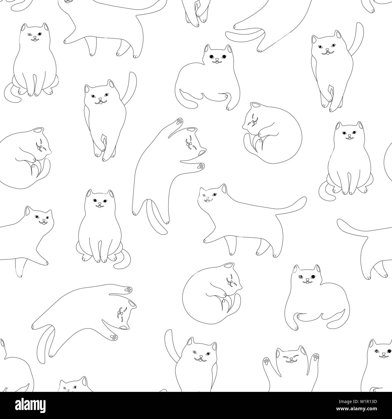 Seamless pattern with cartoon white cats Stock Vector Image & Art - Alamy
