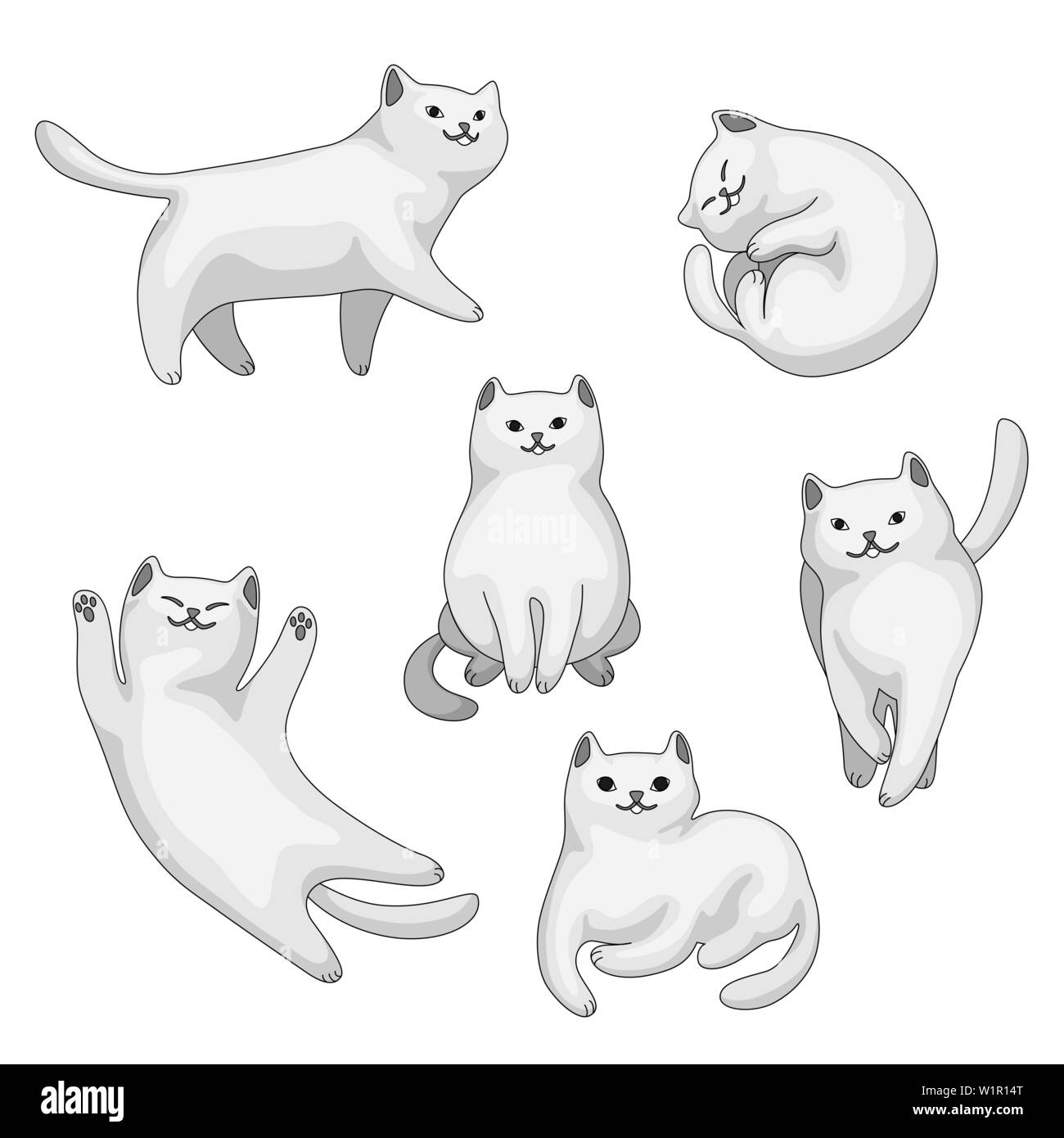 Set of cartoon white cats Stock Vector Image & Art - Alamy