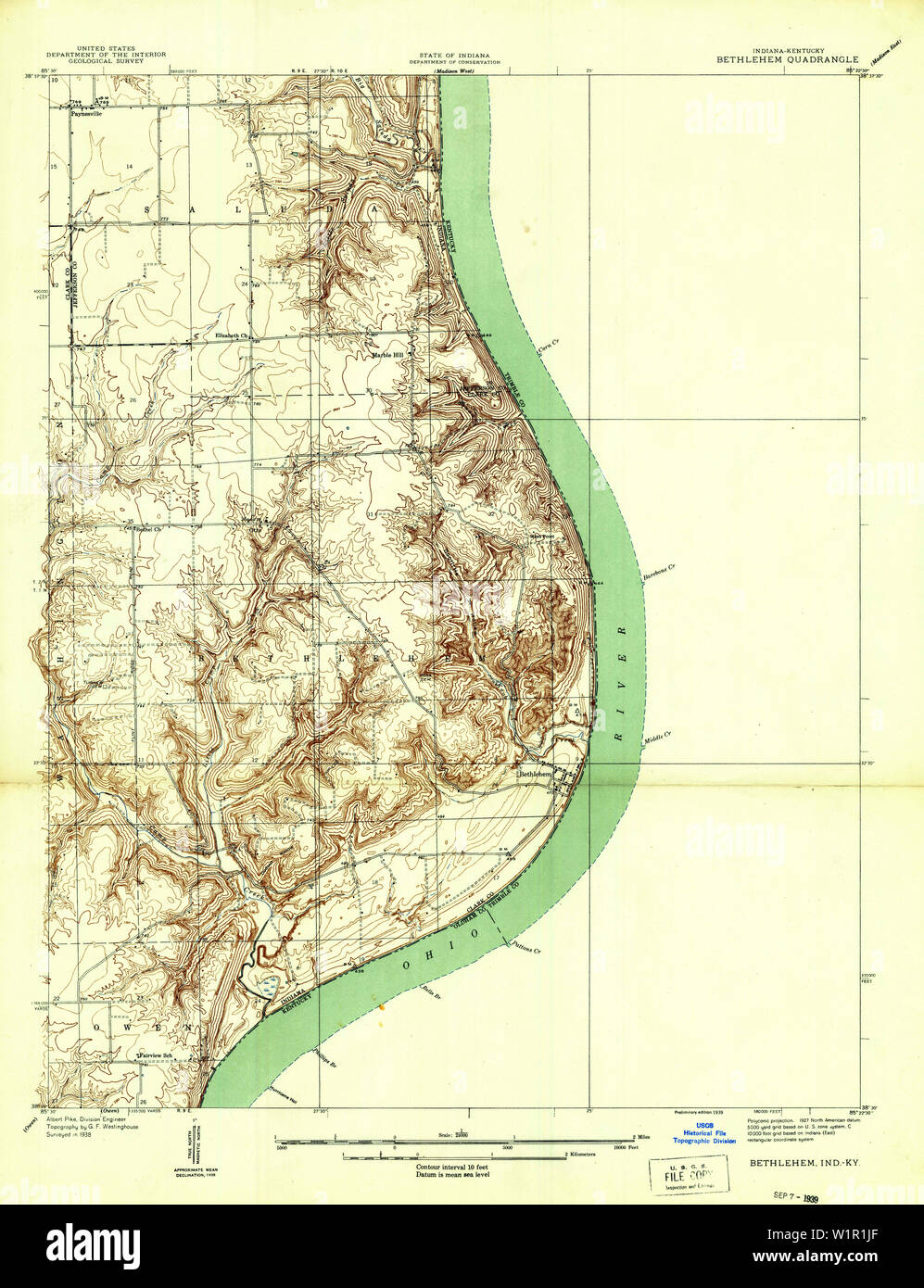 USGS TOPO Map Indiana IN Bethlehem 156232 1939 24000 Restoration Stock ...