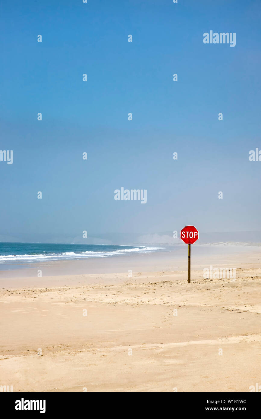 Stop sign on the beach, Point Reyes National Seashore, Marin County ...