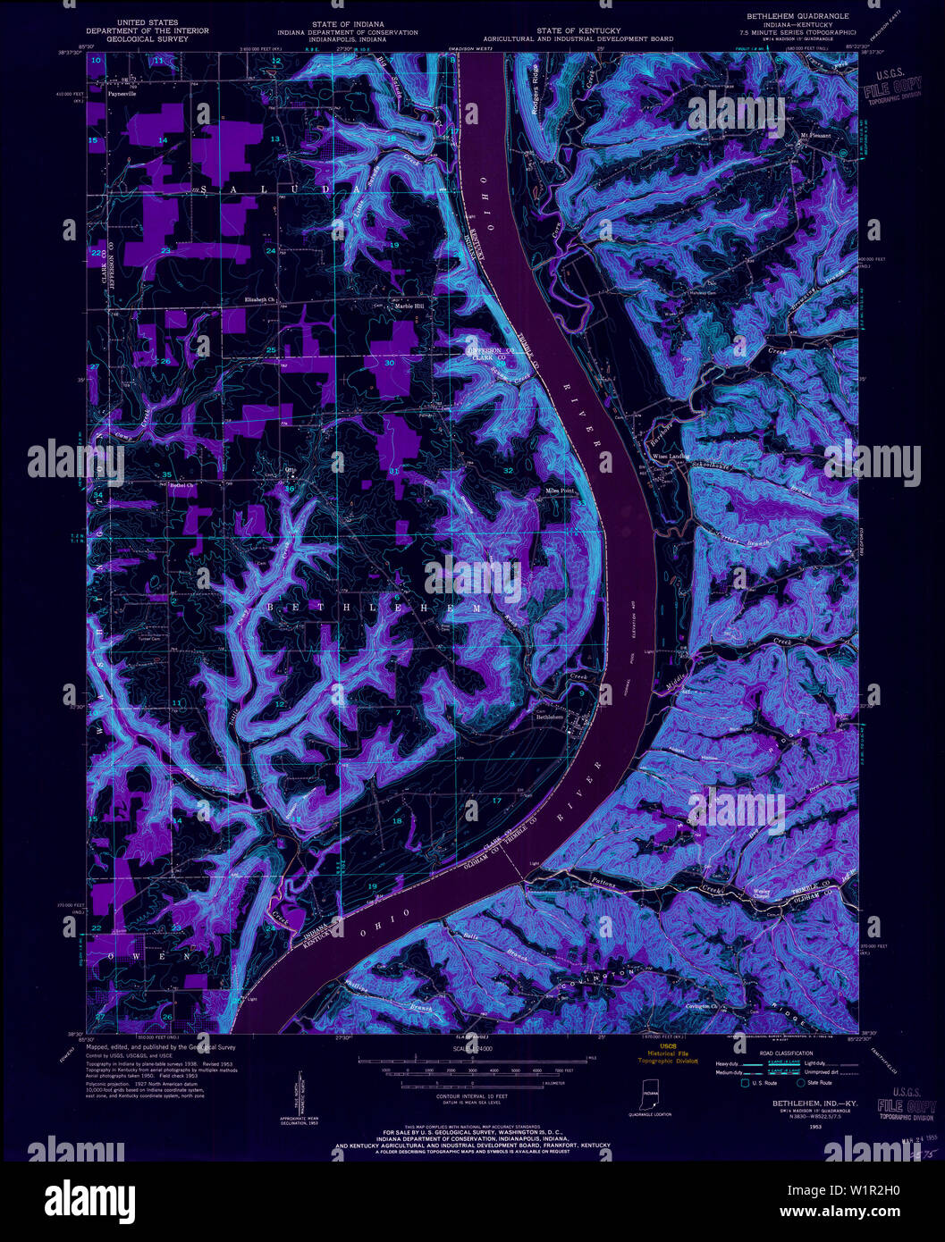 USGS TOPO Map Indiana IN Bethlehem 156236 1953 24000 Inverted ...