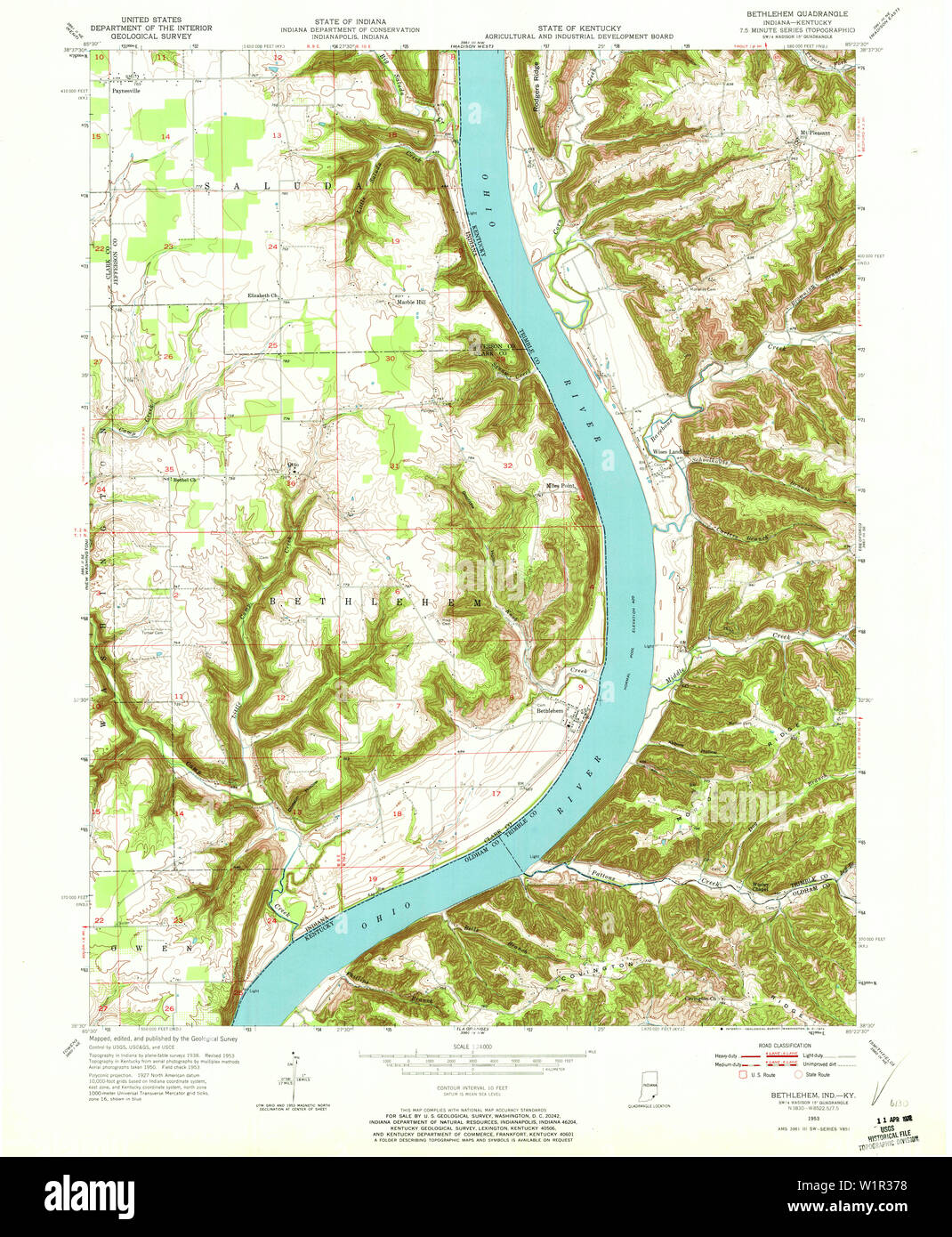 USGS TOPO Map Indiana IN Bethlehem 156237 1953 24000 Restoration Stock ...