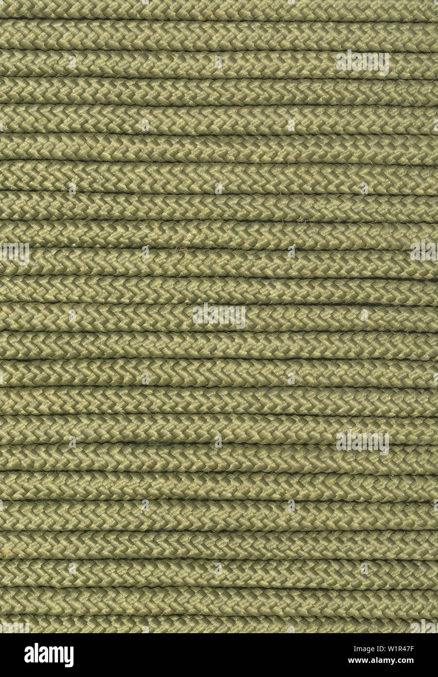 Macro close-up of braided green polypropylene rope. Diam. approx. 8mm ...