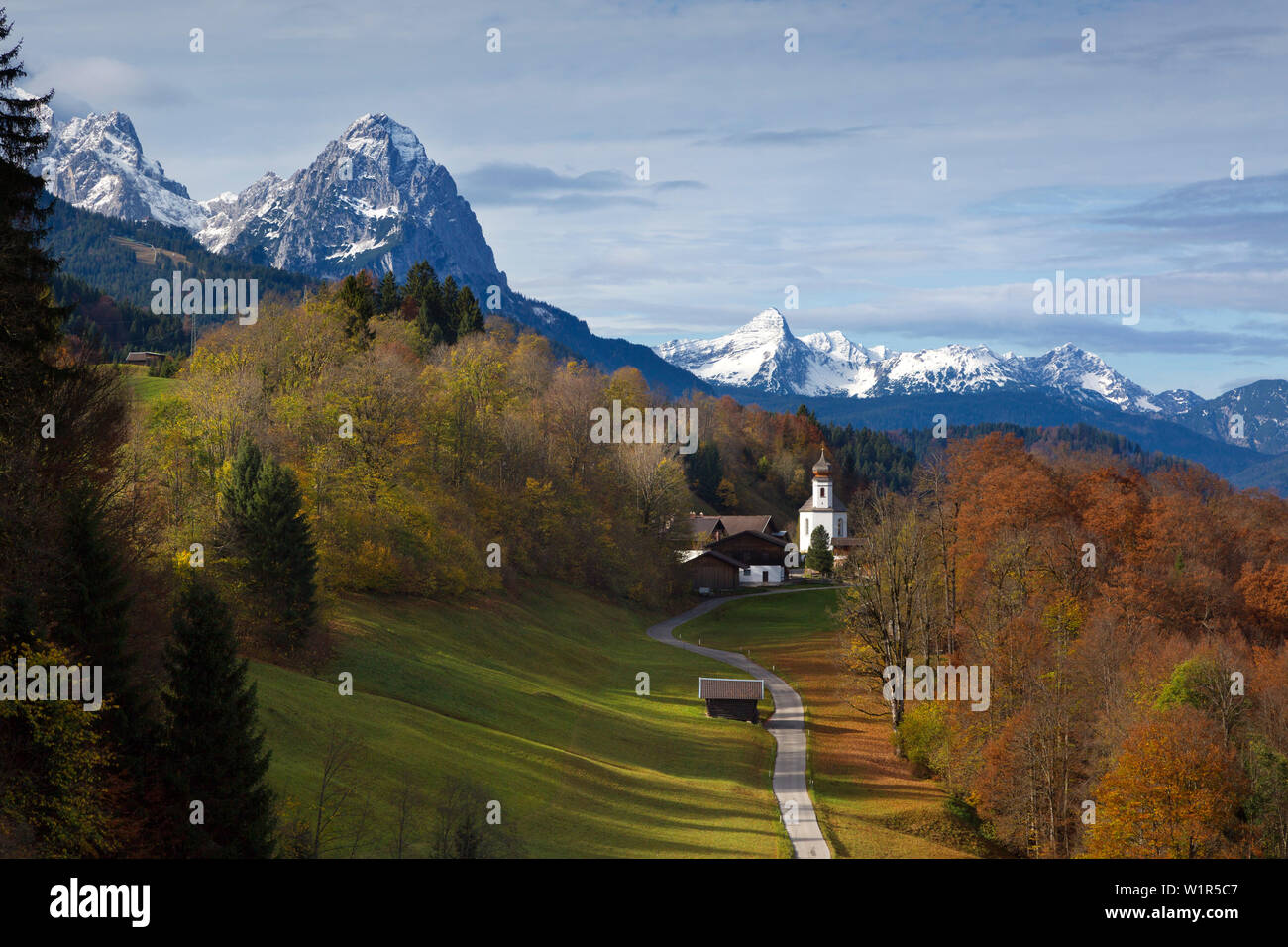 View to Wamberg village, Werdenfelser Land, Bavaria, Germany Stock ...