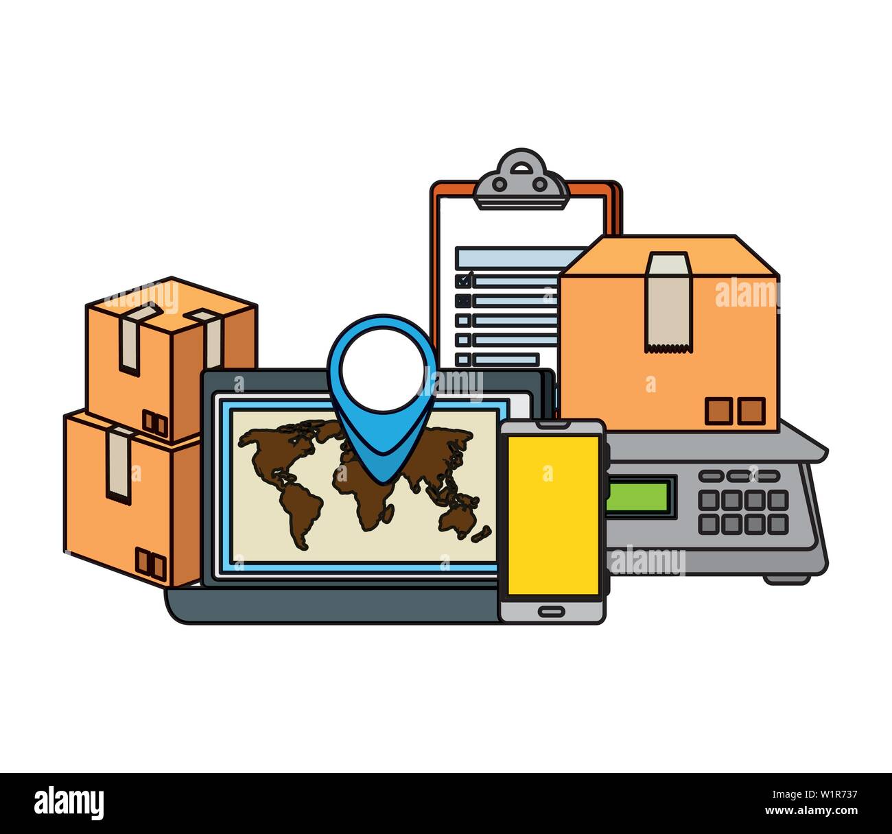 laptop computer with delivery service icons Stock Vector Image & Art ...
