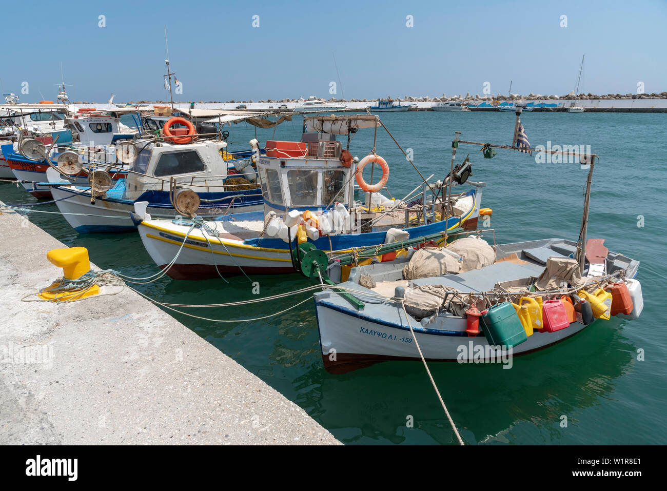Ierapetra, Crete, Greece. June2019. The small fishing harbour at ...