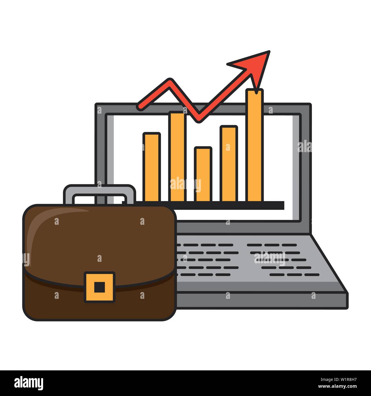 Laptop with statistics growing and briefcase symbols Stock Vector Image ...