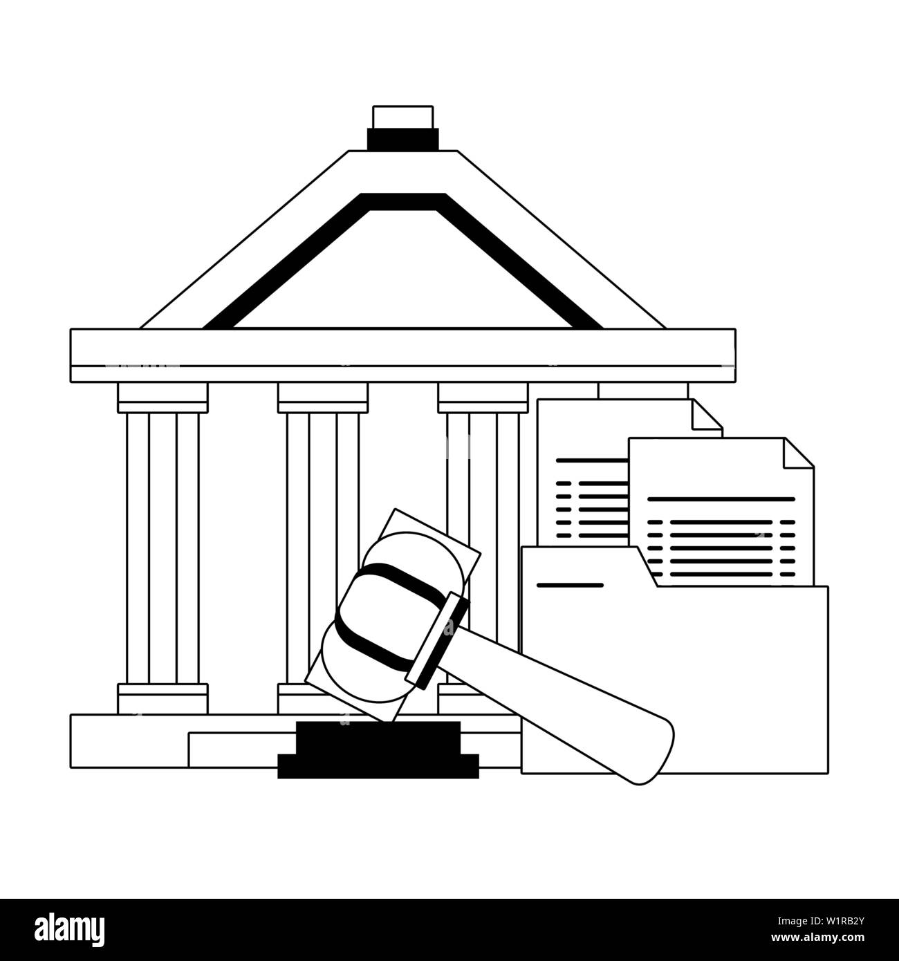 Justice building and gavel with document symbols Stock Vector Image ...