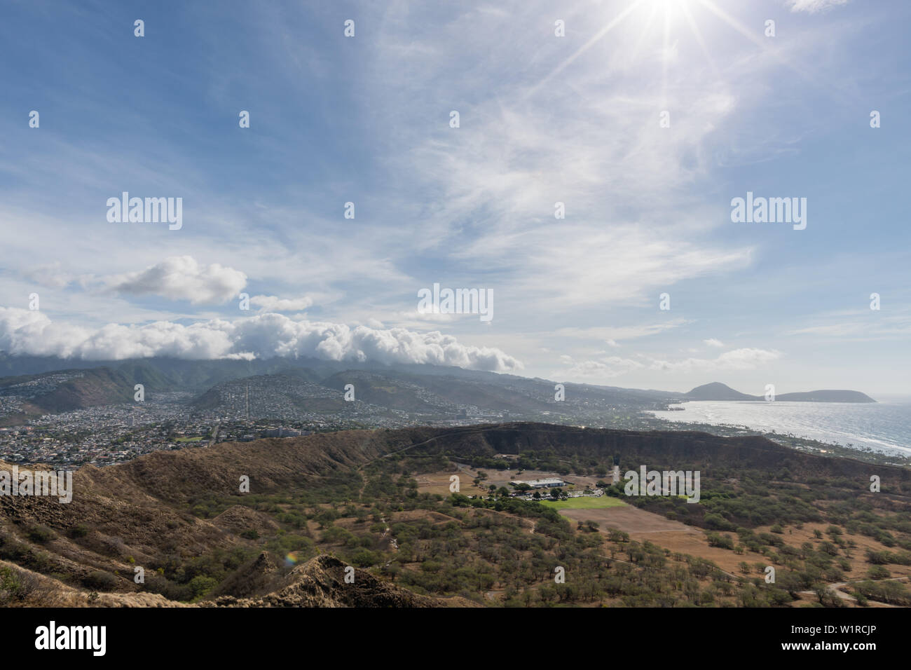 Beautiful aerial panoramic view from the top of the Diamond Head ...