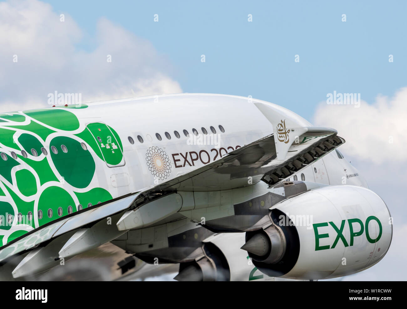 Emirates A380 Airbus taking off from London Gatwick Airport UK Stock ...