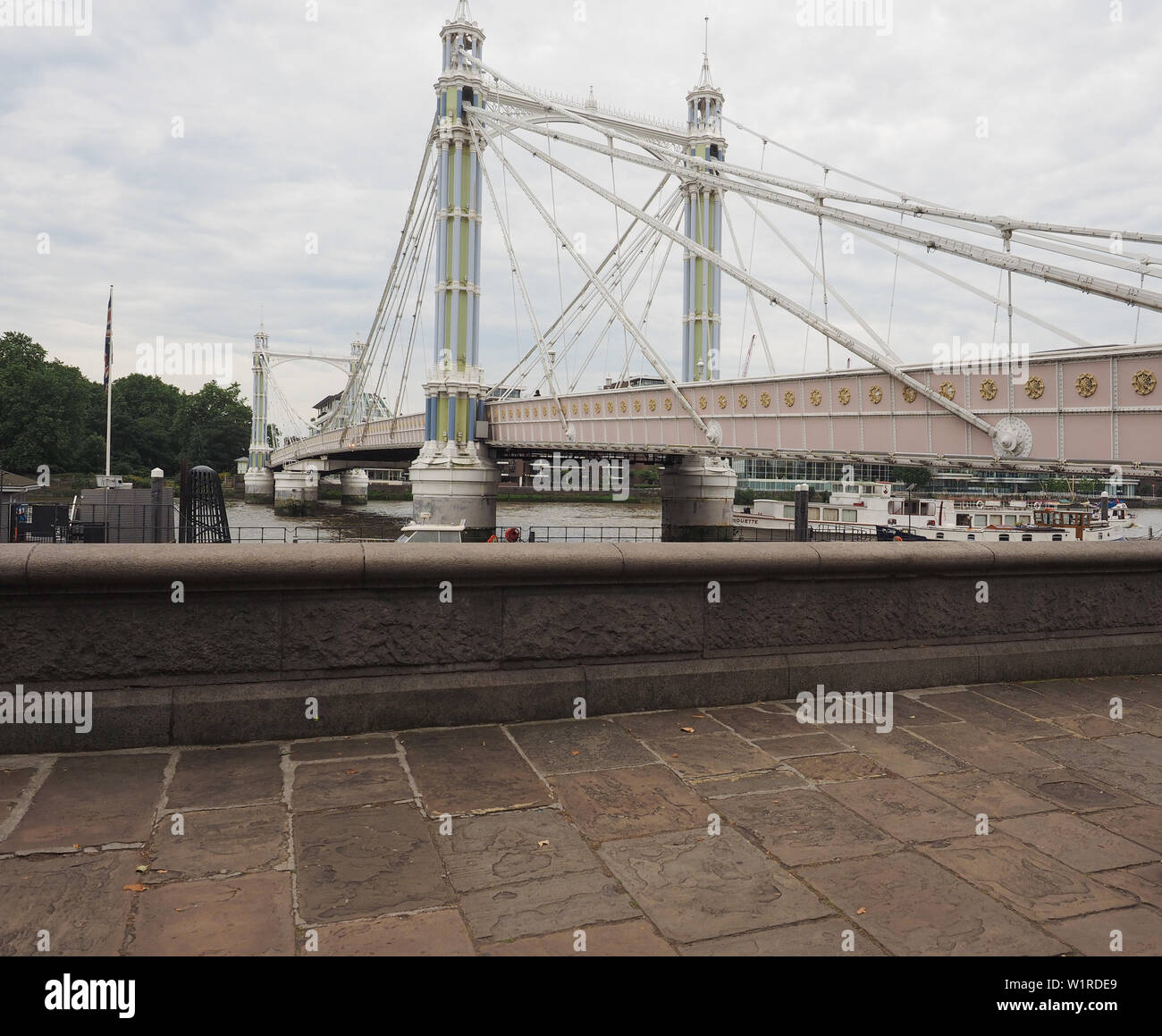 LONDON, UK - CIRCA JUNE 2019: Albert Bridge crossing River Thames Stock ...
