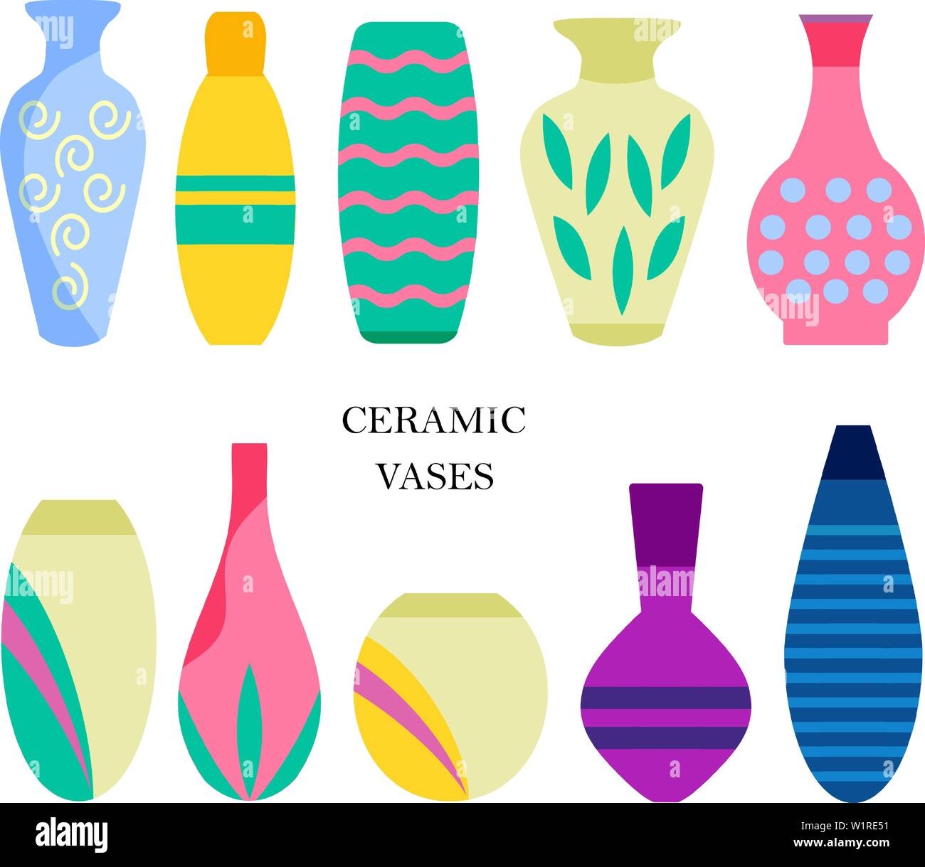 Home flowers and plants.Colourful Flowers in Vases. Vector Illustration ...