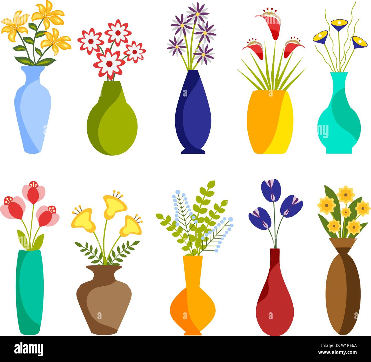 Home flowers and plants.Colourful Flowers in Vases. Vector Illustration ... Home flowers and plants.Colourful Flowers in Vases. Vector Illustration ...