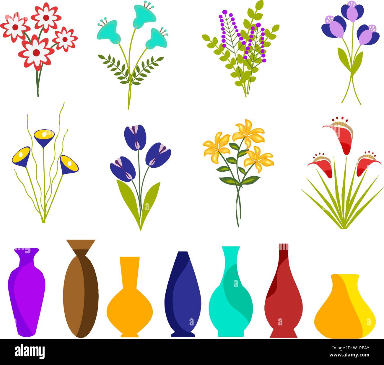 Home flowers and plants.Colourful Flowers in Vases. Vector Illustration ... Home flowers and plants.Colourful Flowers in Vases. Vector Illustration ...