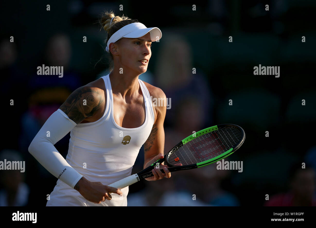 Polona Hercog in action during day three of the Wimbledon Championships ...