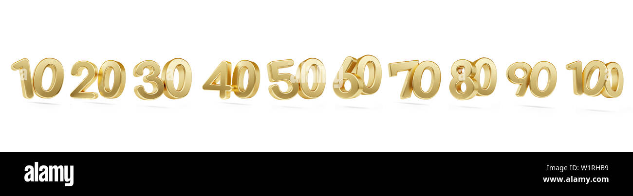 ten to one hundred bold golden letters 3d-illustration Stock Photo - Alamy