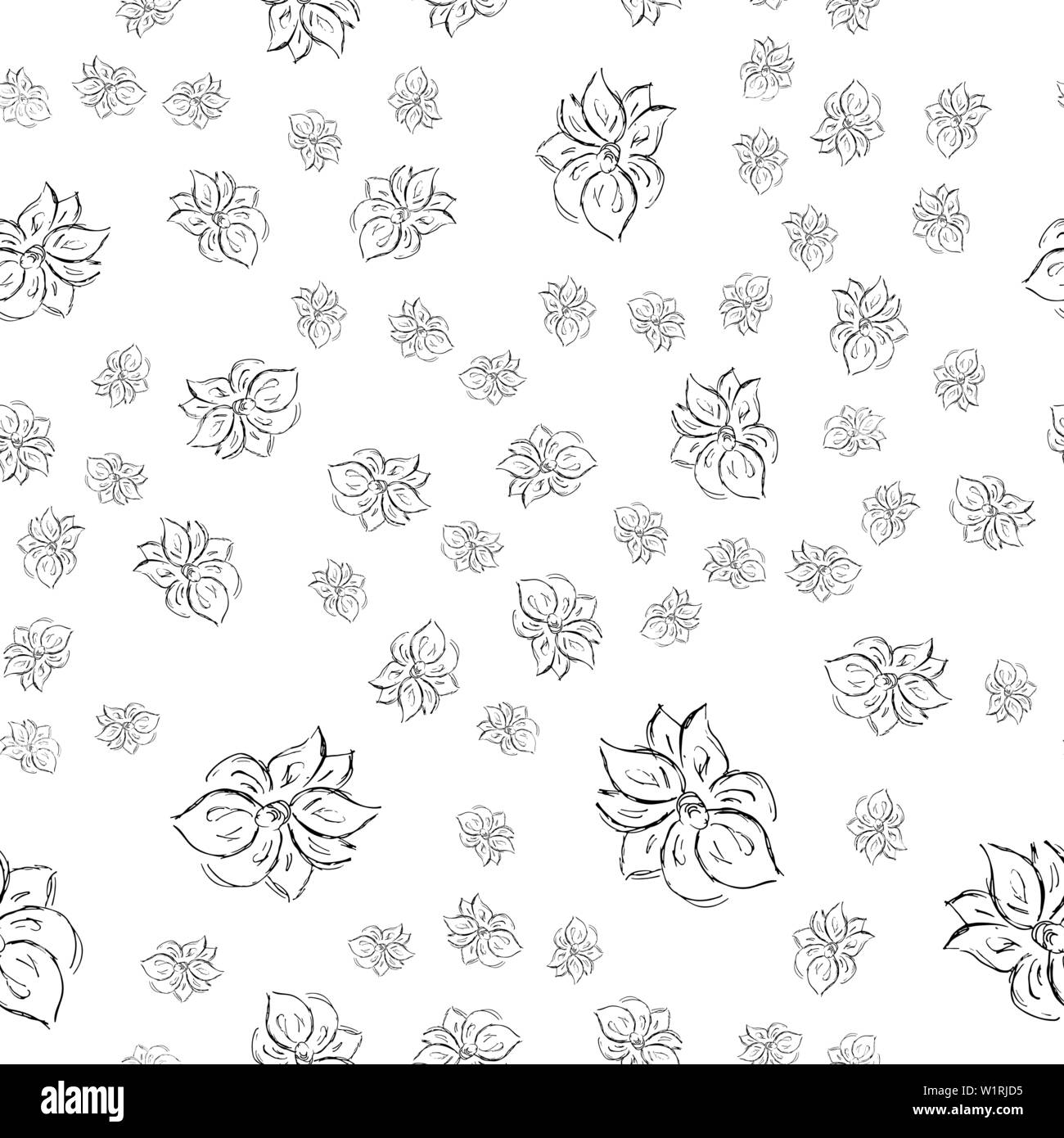 Seamless hand drawn pattern of abstract rose flowers isolated on white ...