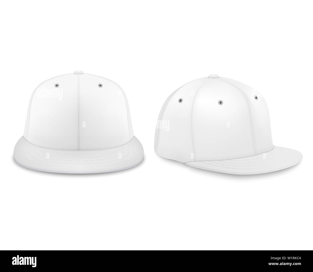 Vector 3d Realistic Render White Blank Baseball Snapback Cap Icon Set ...