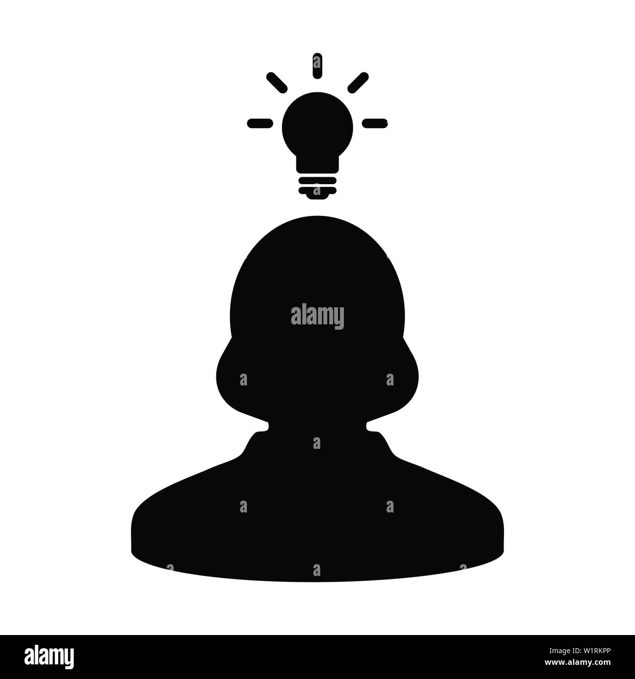Intelligence icon vector female person profile avatar symbol with bulb ...