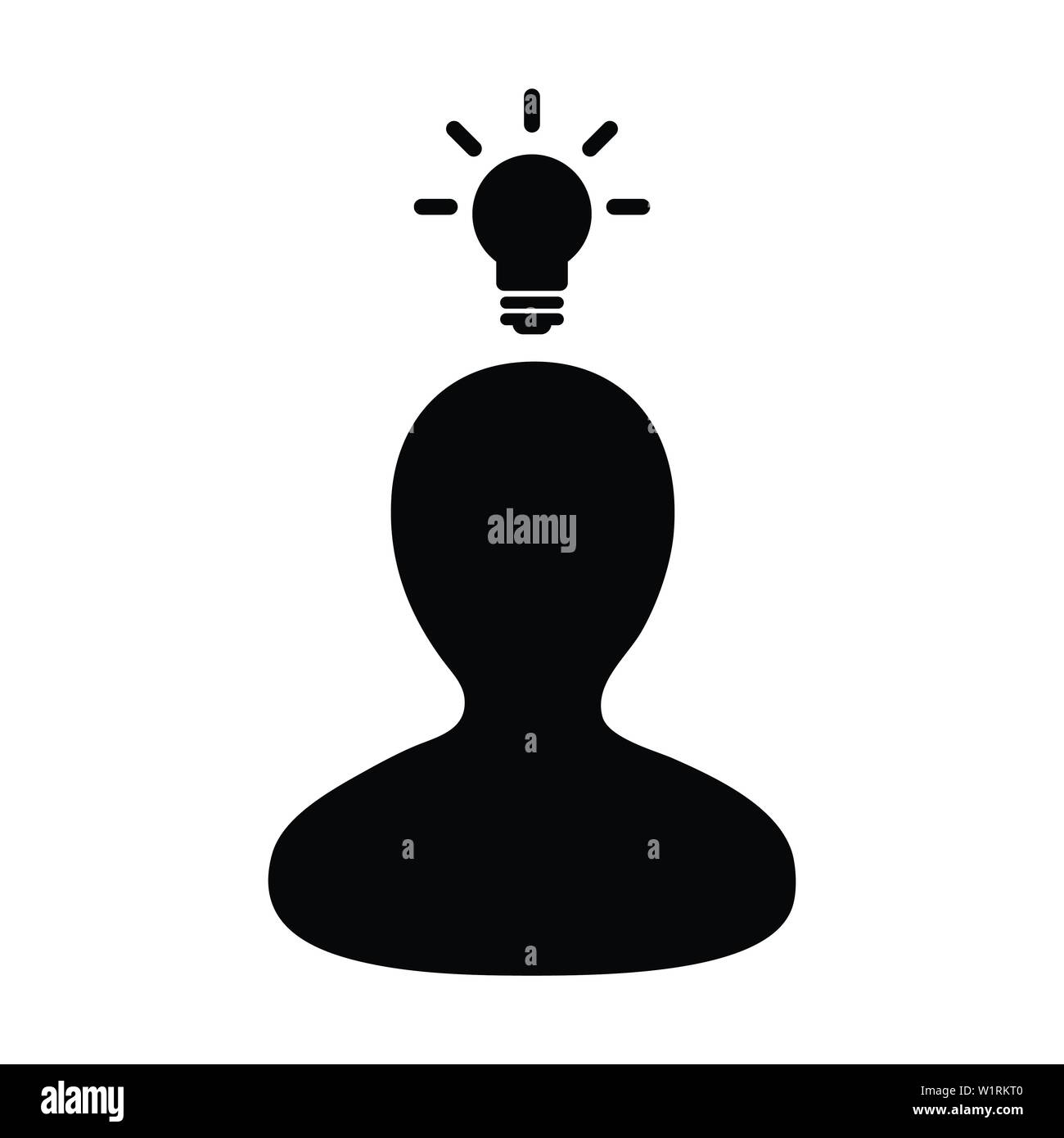 Bulb icon vector male person profile avatar symbol with light for creative idea for business ...