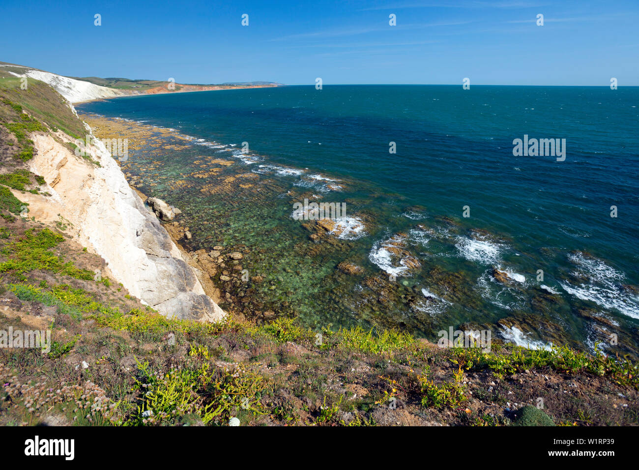wave,cut,platform,chalk,cliffs,Compton Bay, Freshwater, Isle of Wight ...
