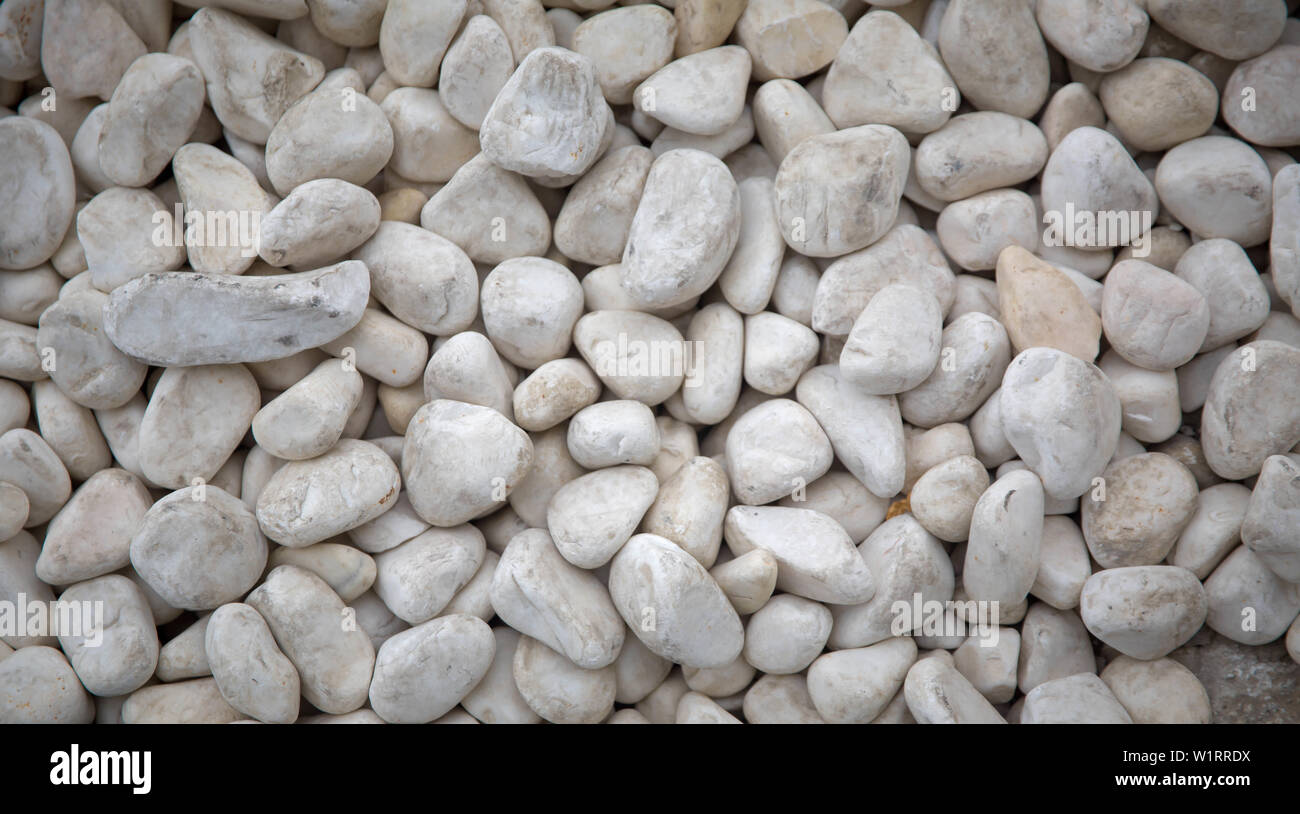 White pebble on the small garden ground. Decoration material for garden ...