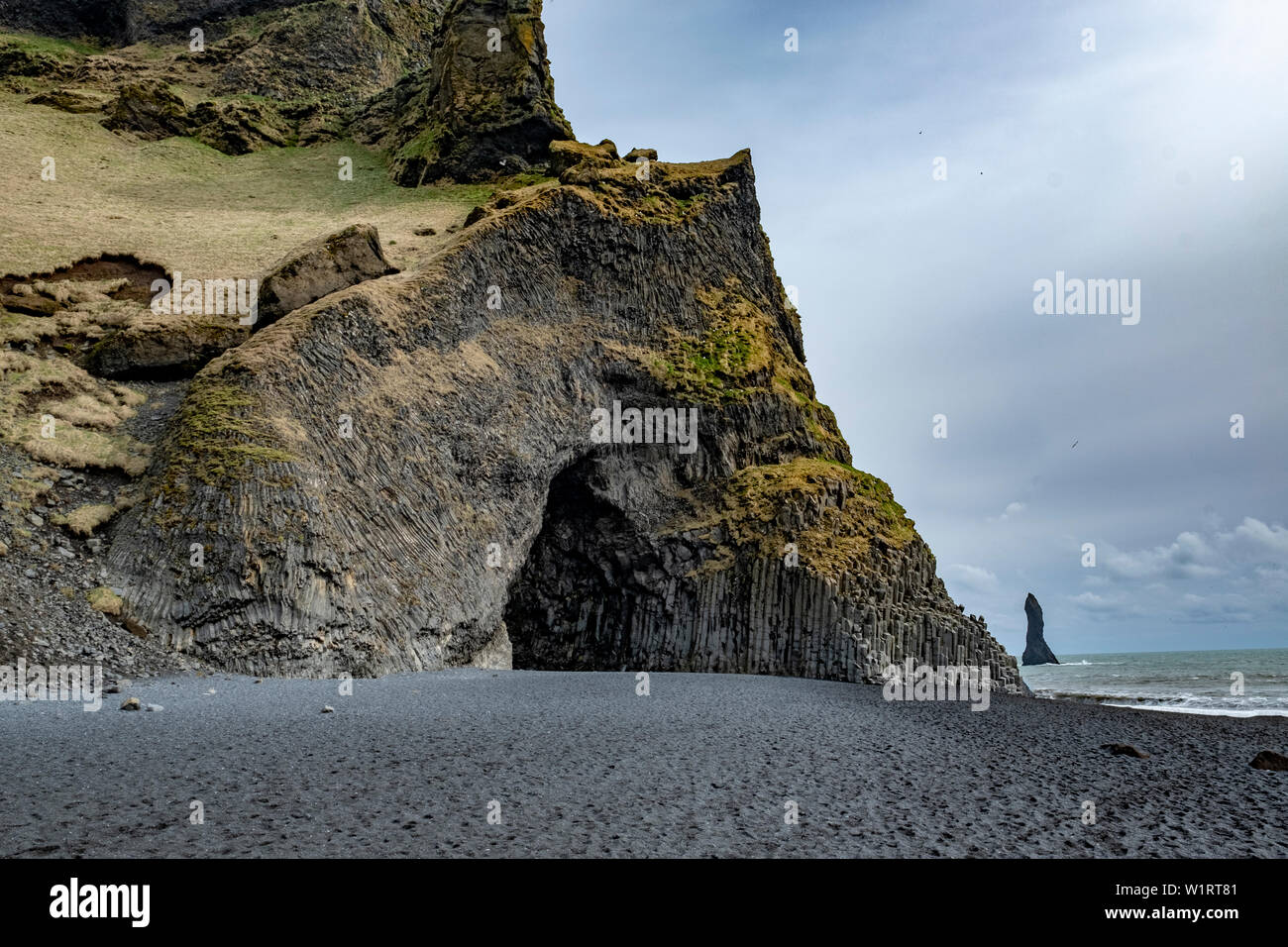 The rocky black sand beach of Reynisfjara on the southeastern coast of ...