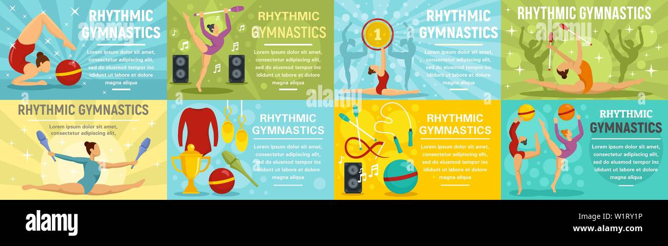 Rhythmic gymnastics banner set. Flat illustration of rhythmic ...