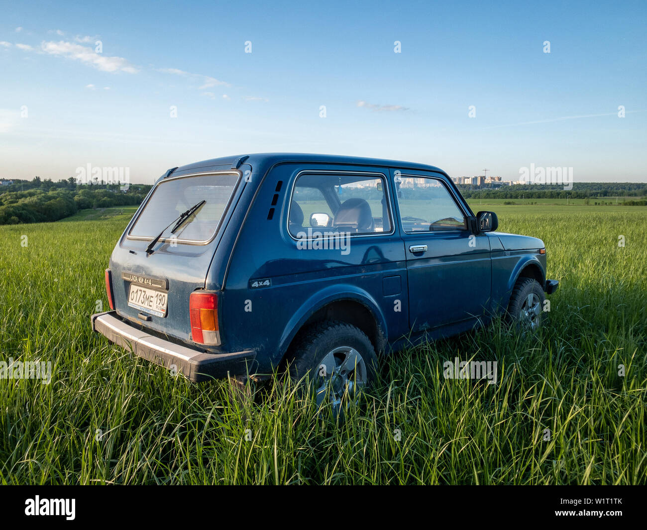 Moscow, Russia - May 24, 2019: Blue Russian off-road car Lada Niva 4x4 ...