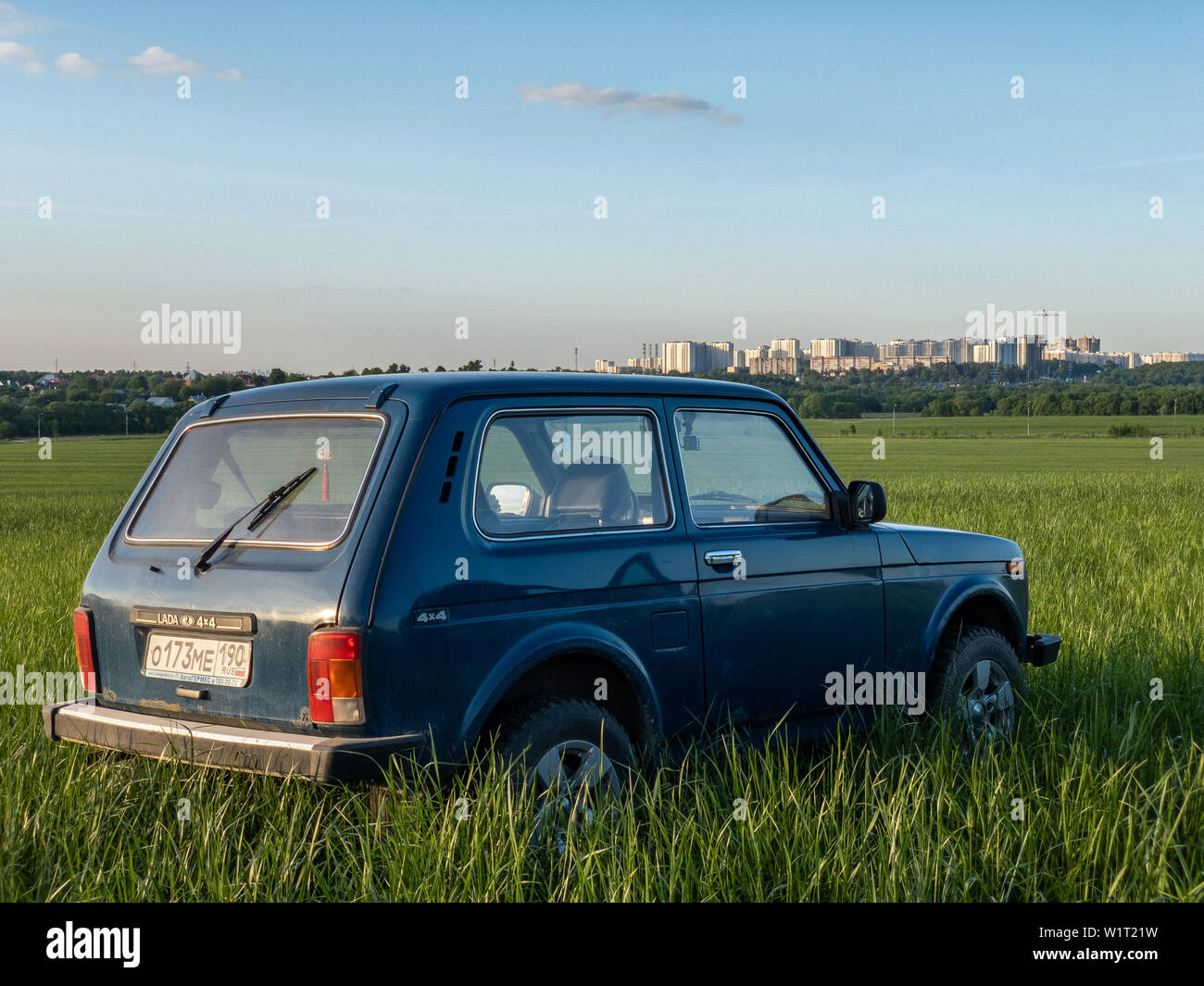 Moscow, Russia - May 24, 2019: Blue Russian off-road car Lada Niva 4x4 ...