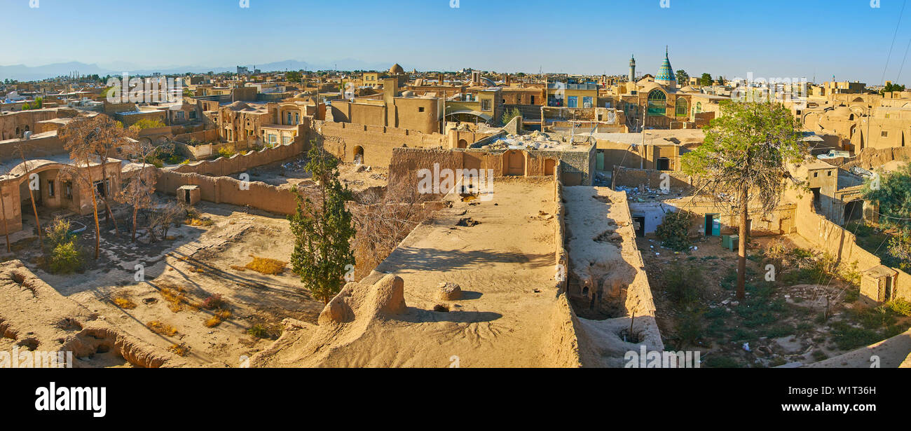 Enjoy aerial panorama of old Kashan with adobe quarters, old buildings ...