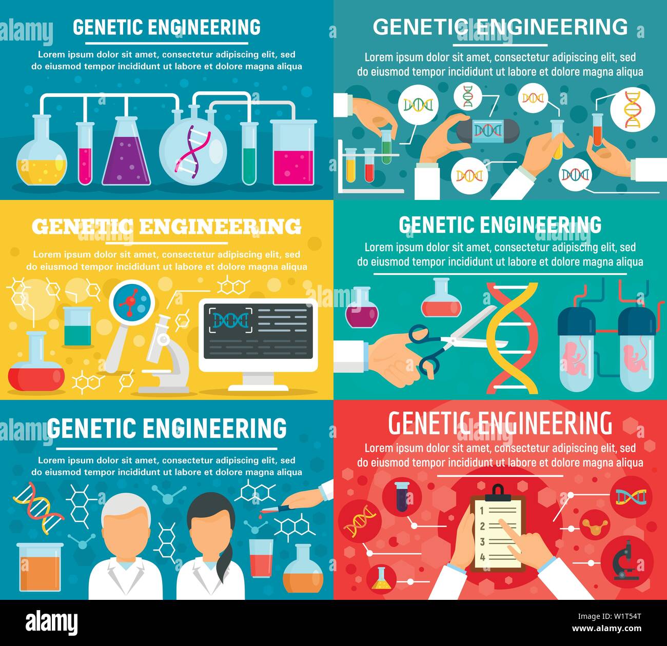 Genetic engineering banner set. Flat illustration of genetic ...