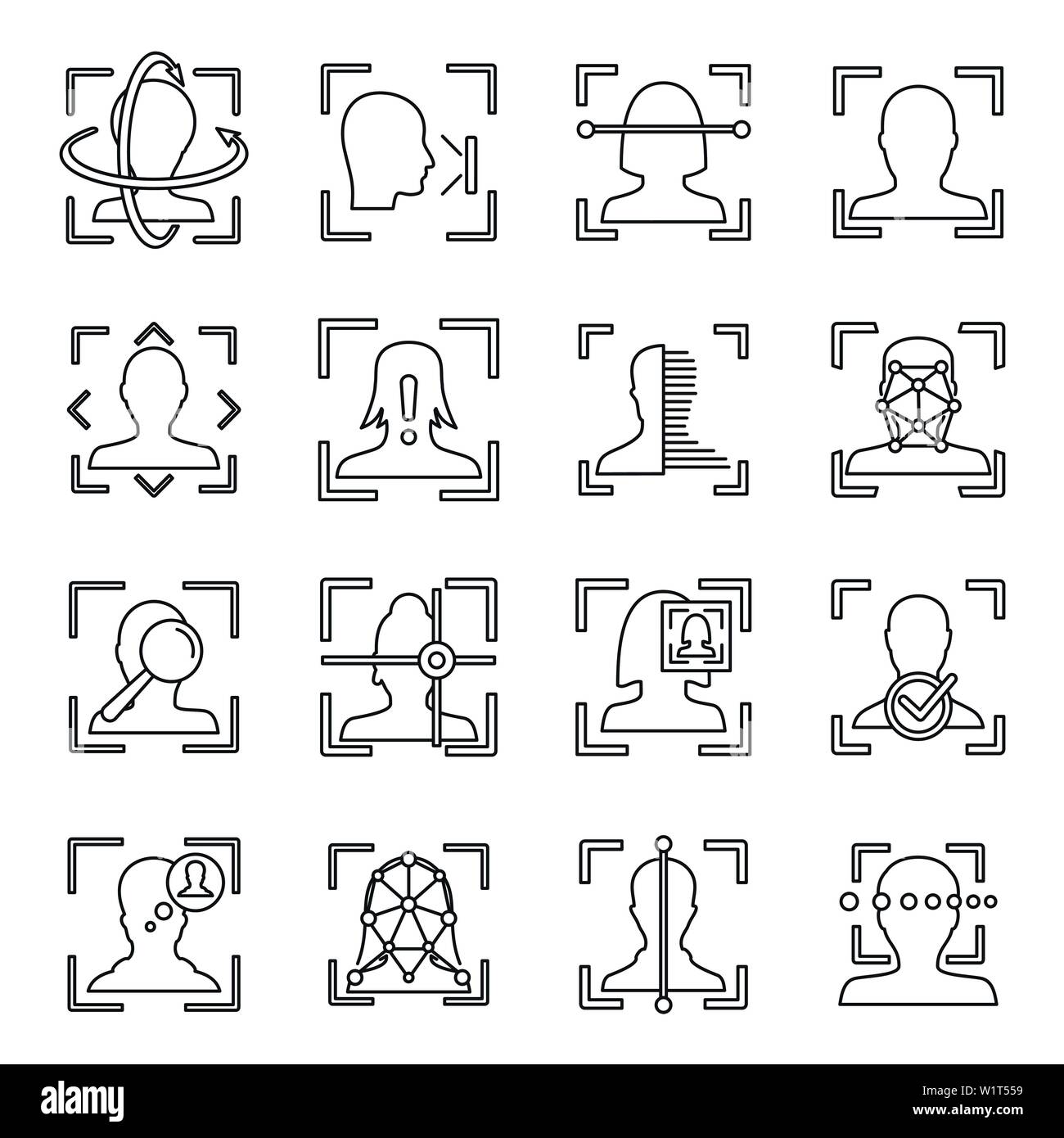 Face identification icons set. Outline set of face identification ... Face identification icons set. Outline set of face identification ...