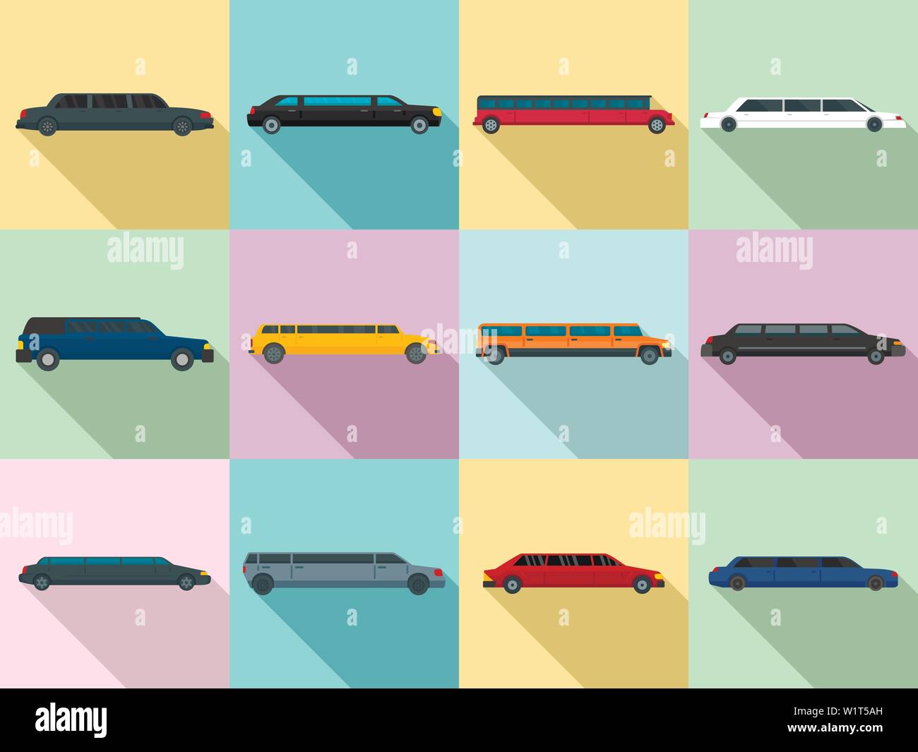 Limousine icons set. Flat set of limousine vector icons for web design ...