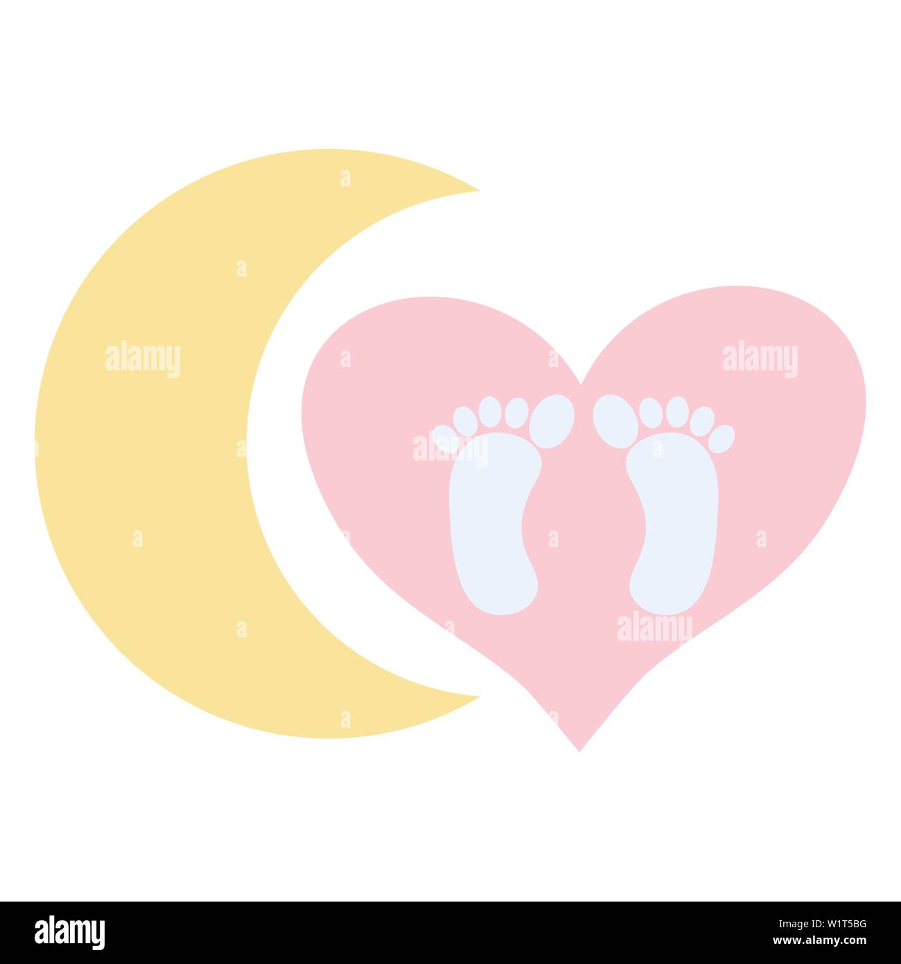 baby foot prints in heart love and moon vector illustration design ...