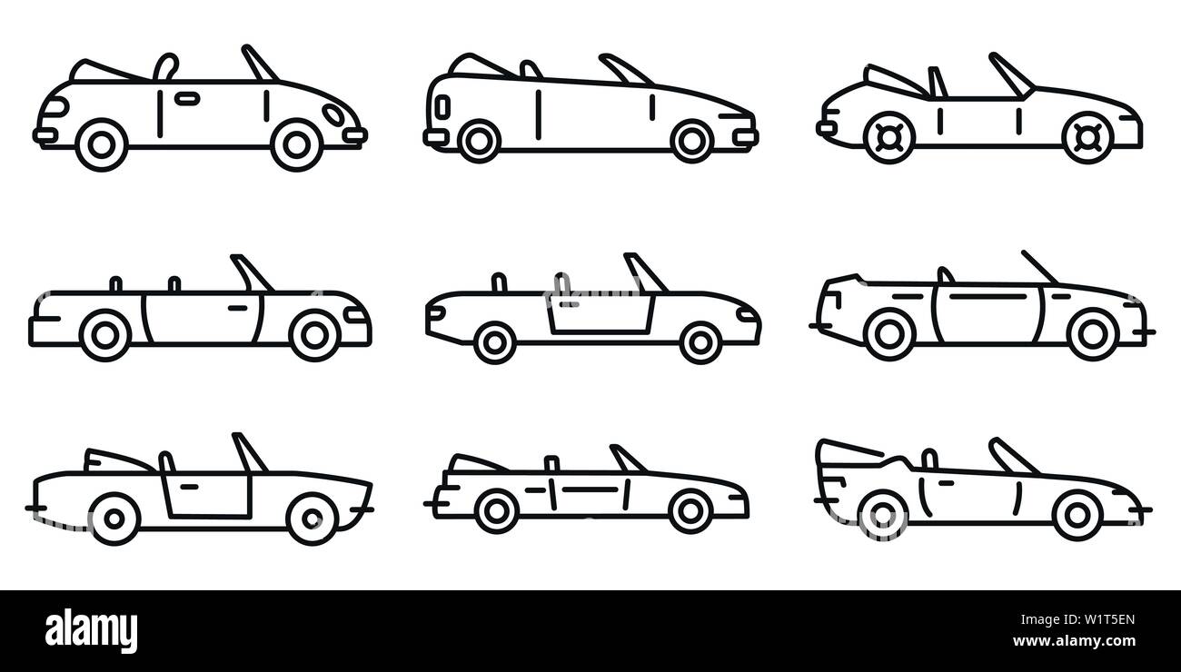 Modern cabriolet icons set. Outline set of modern cabriolet vector ...